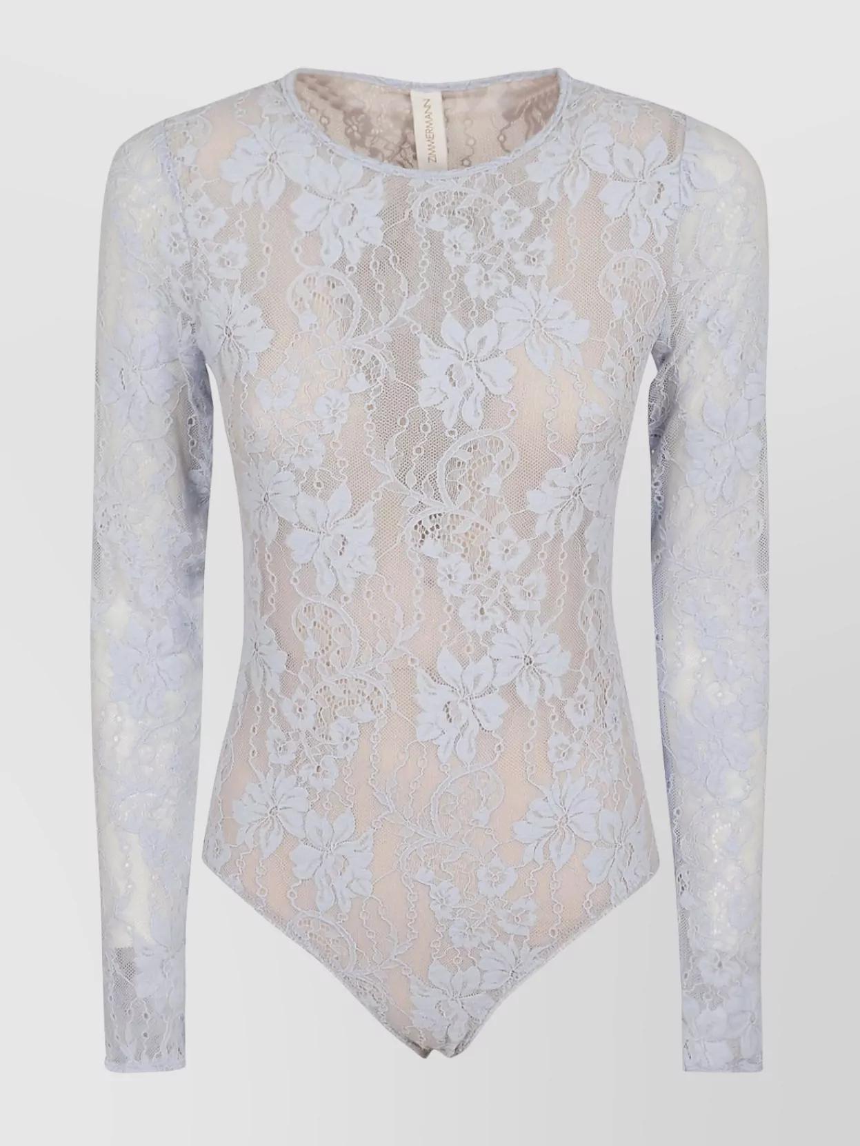 Zimmermann Sheer Lace Bodysuit Floral Pattern in White | Lyst