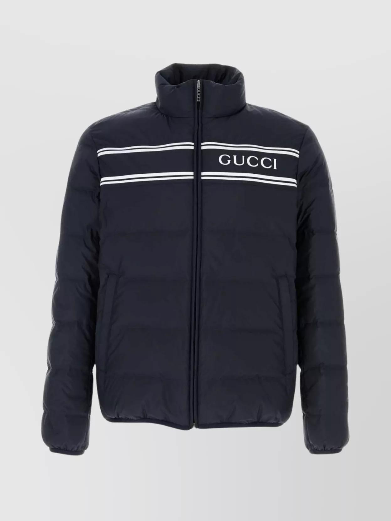 Gucci High Collar Puffer Jacket With Horizontal Quilting in Blue for ...