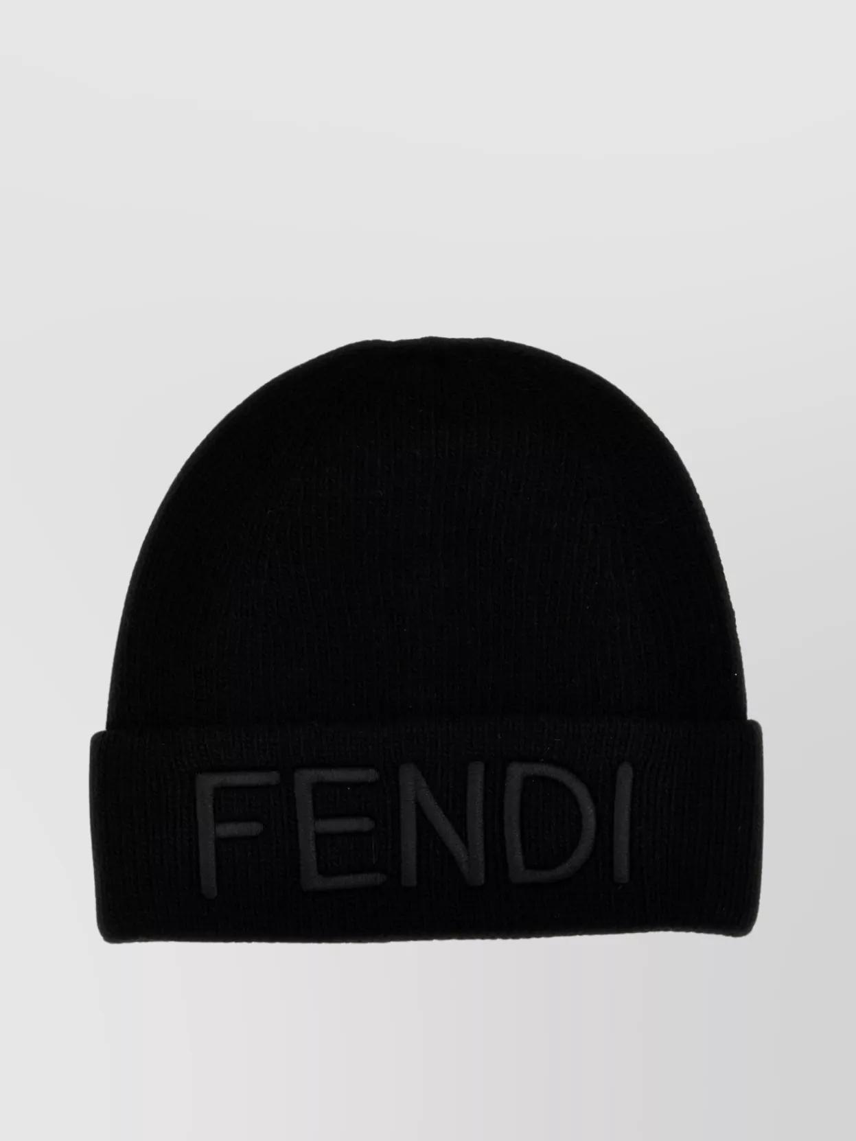 Fendi Ribbed Knit Logo Beanie Turn-Up in Black for Men | Lyst