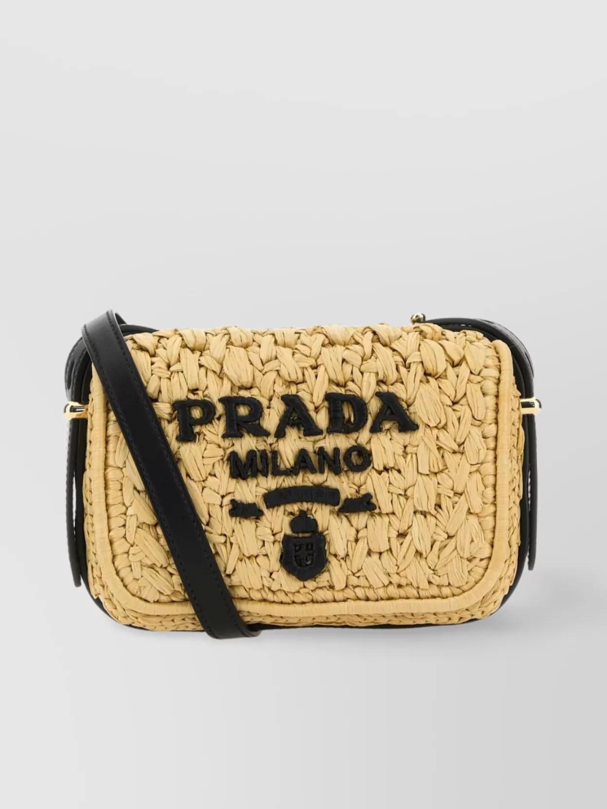 Prada Adjustable Woven Raffia Crossbody Bag in Metallic | Lyst