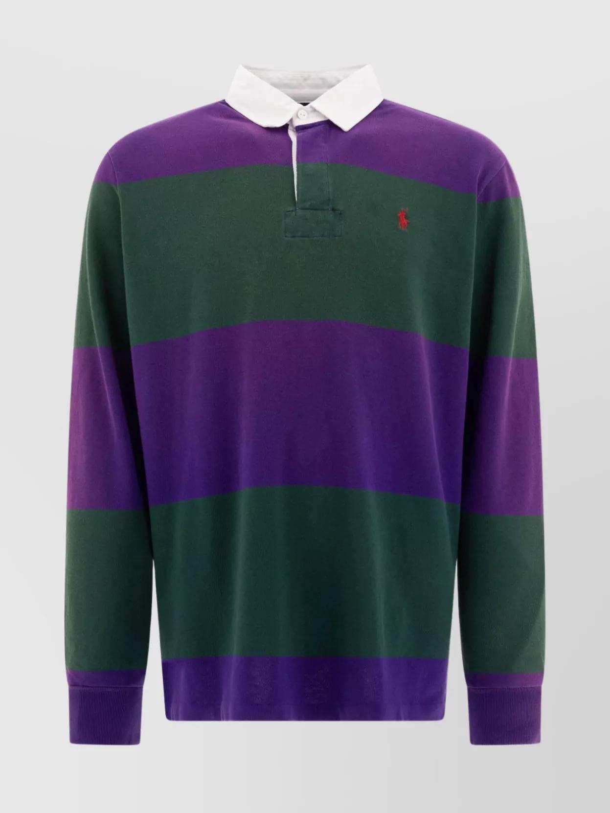 Polo Ralph Lauren Striped Long Sleeve Rugby Shirt With Buttoned Collar in Pink for Men | Lyst