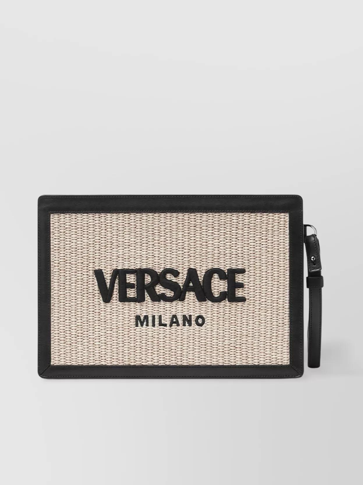 Versace Raffia Milano Pouch Woven Texture in Natural for Men | Lyst