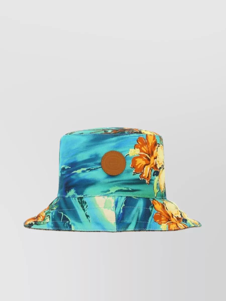 Gucci Flower Print Wide Brim Bucket Hat in Blue | Lyst