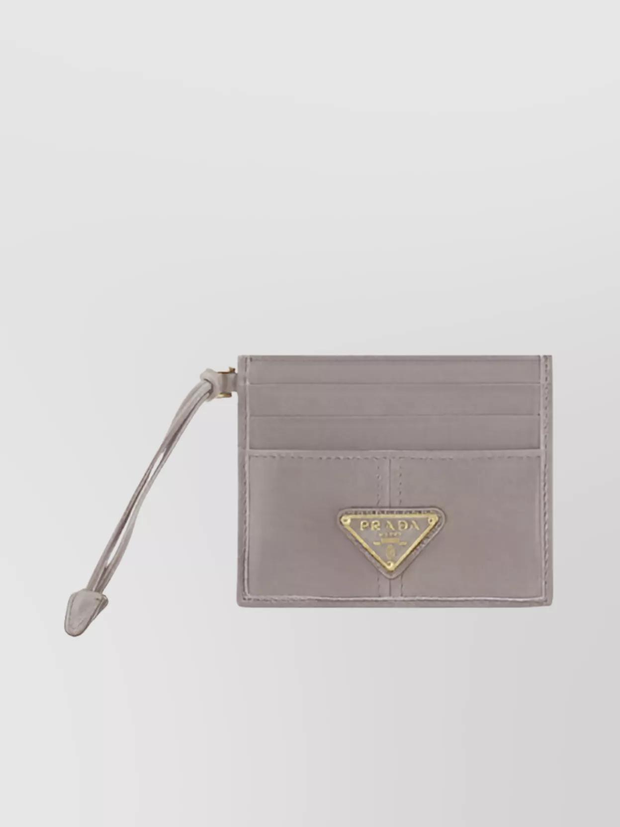 Prada Leather Card Holder With Triangular Detail And Wrist Strap | Lyst