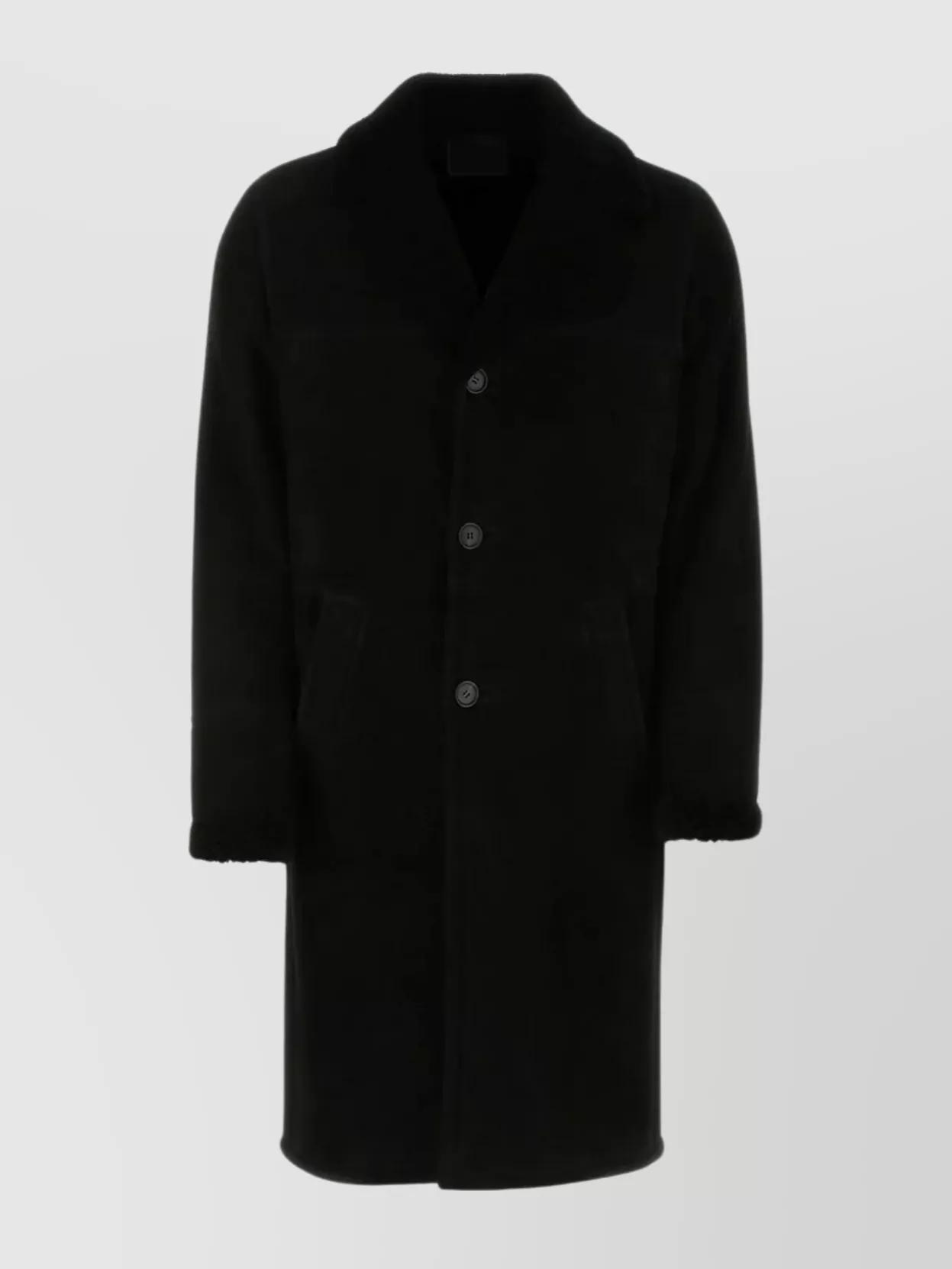 Prada Shearling Coat With Front Flap Pockets in Black for Men | Lyst