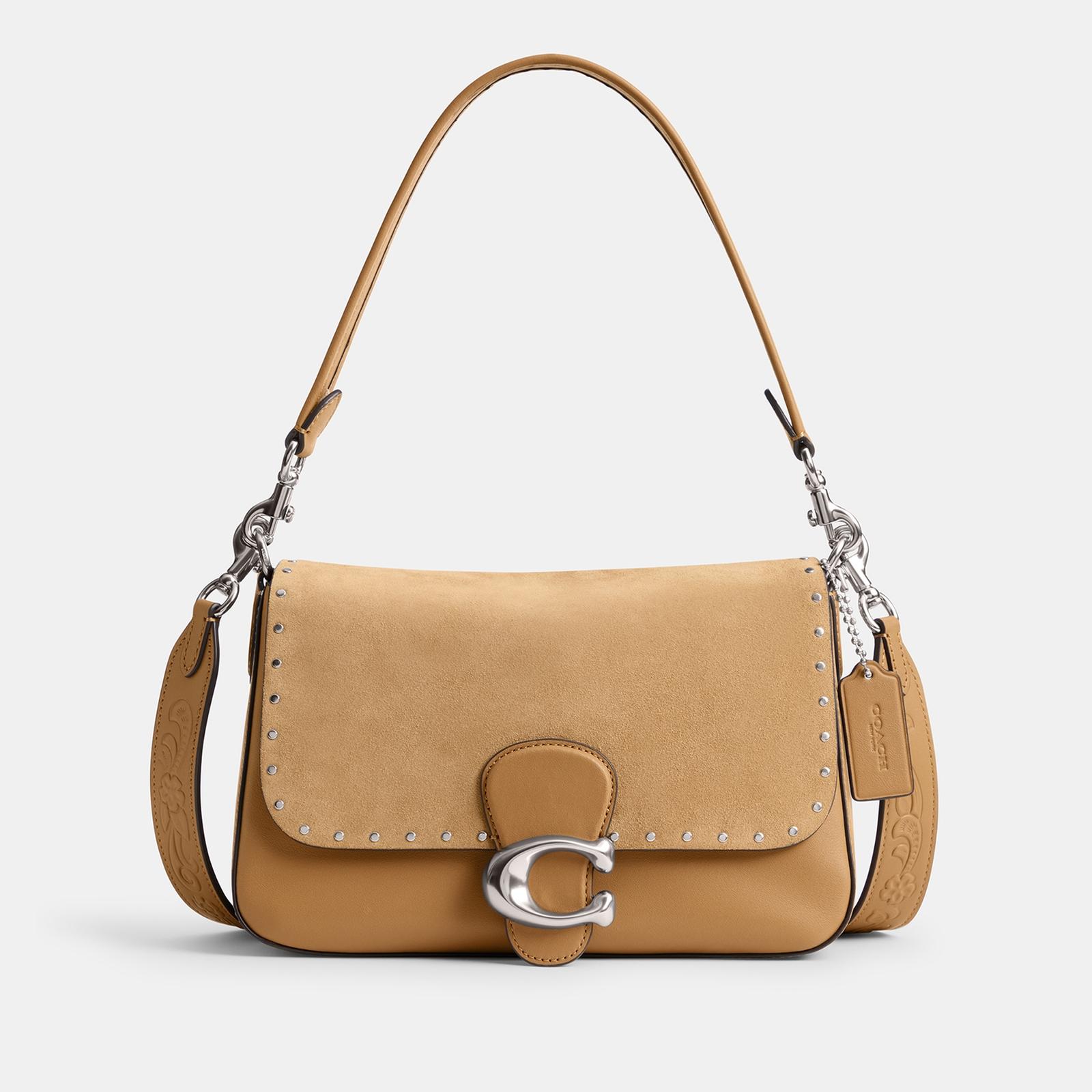 COACH Tabby Soft Suede And Leather Shoulder Bag in Natural | Lyst