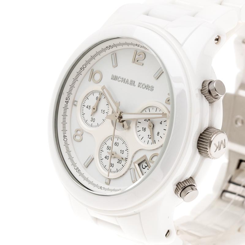 Michael Kors White Ceramic Runway Mk5161 Chronograph Women's Wristwatch ...