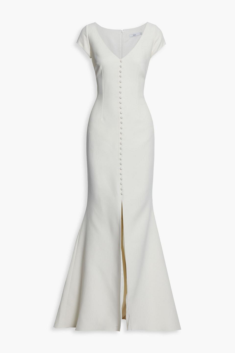 Safiyaa Fluted Button-embellished Crepe Gown in White | Lyst