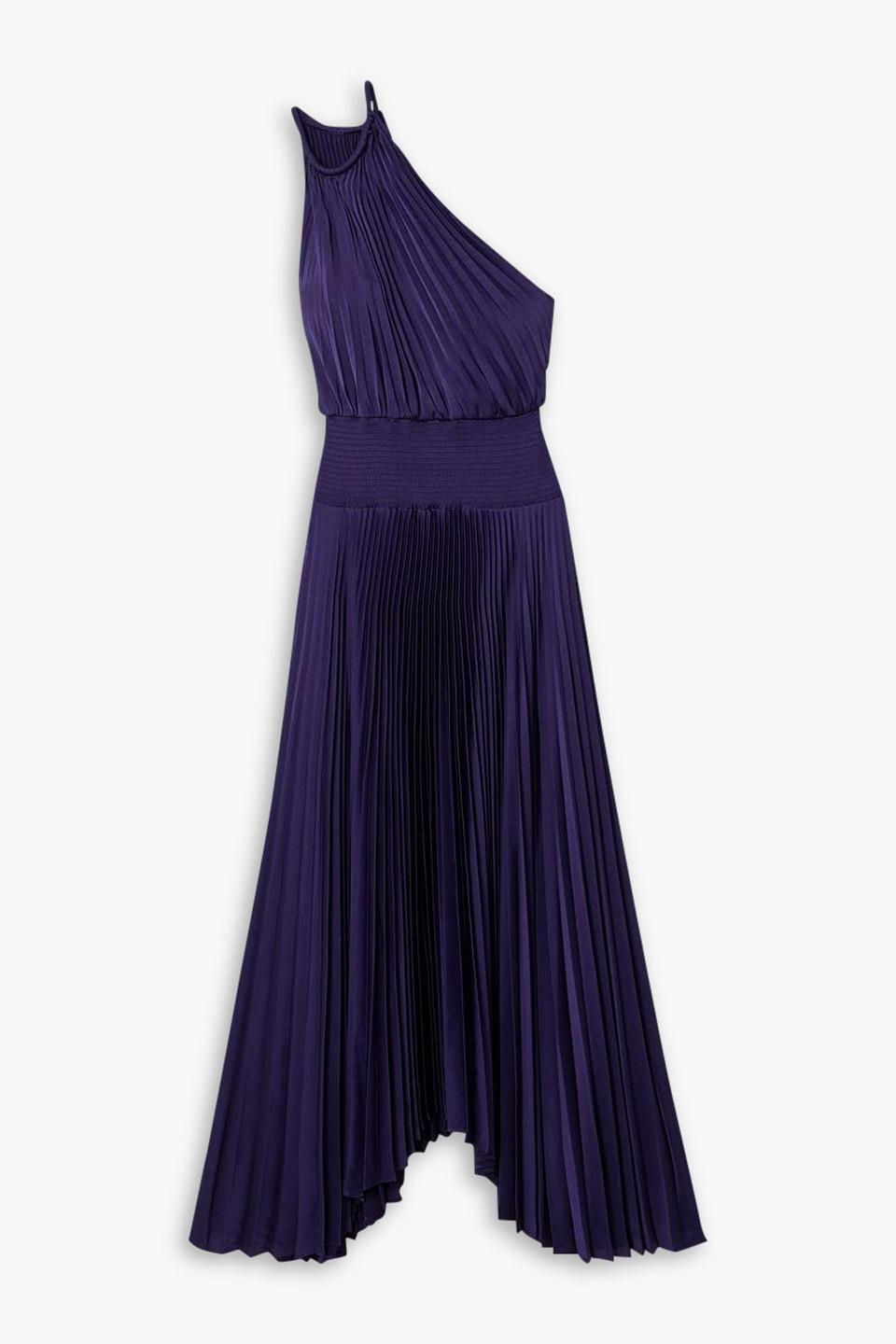A.L.C. Ruby Asymmetric Pleated Satin Midi Dress in Blue | Lyst