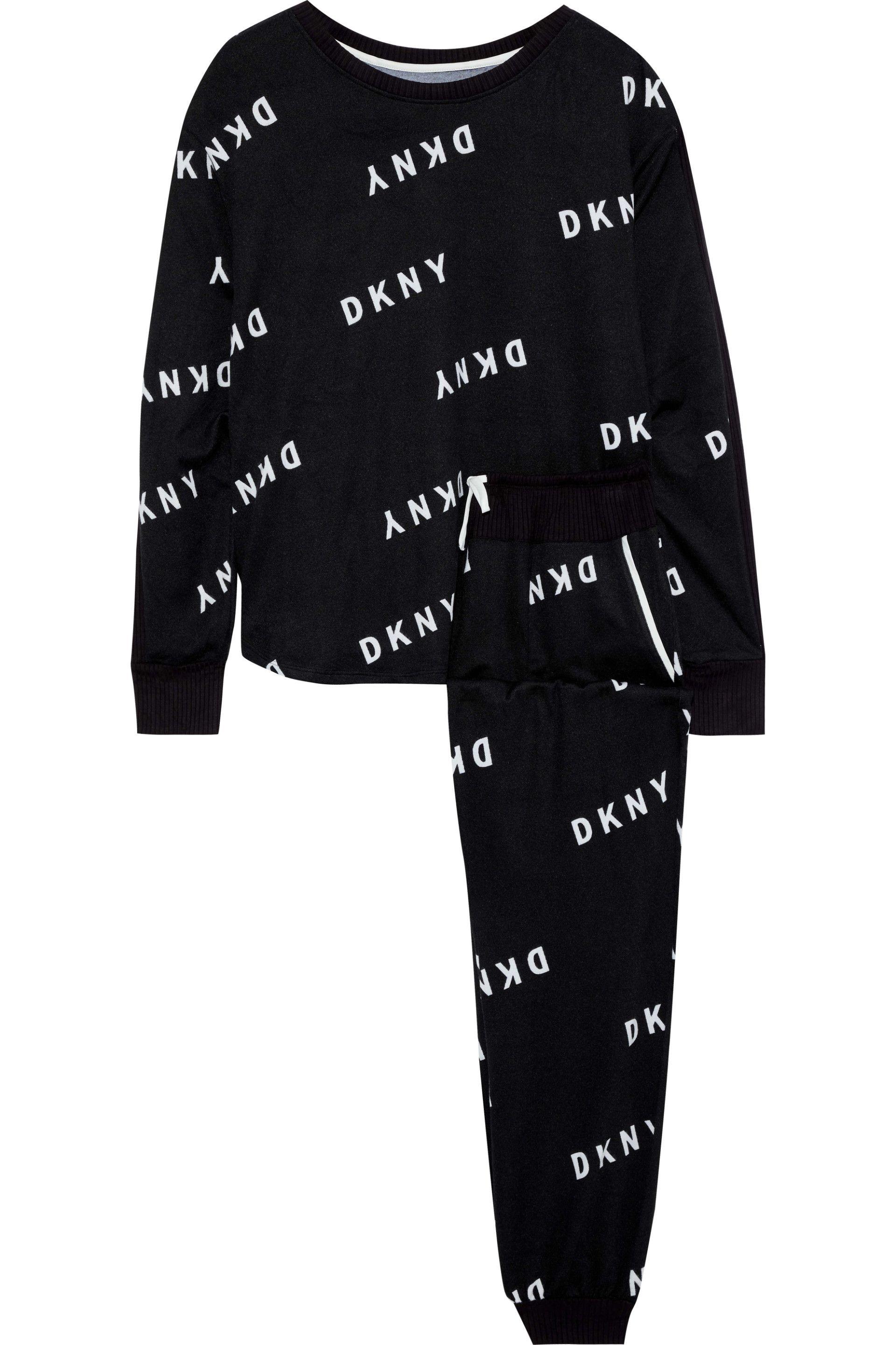 DKNY Synthetic Embroidered Mélange Stretch-knit Pajama Set Black - Lyst