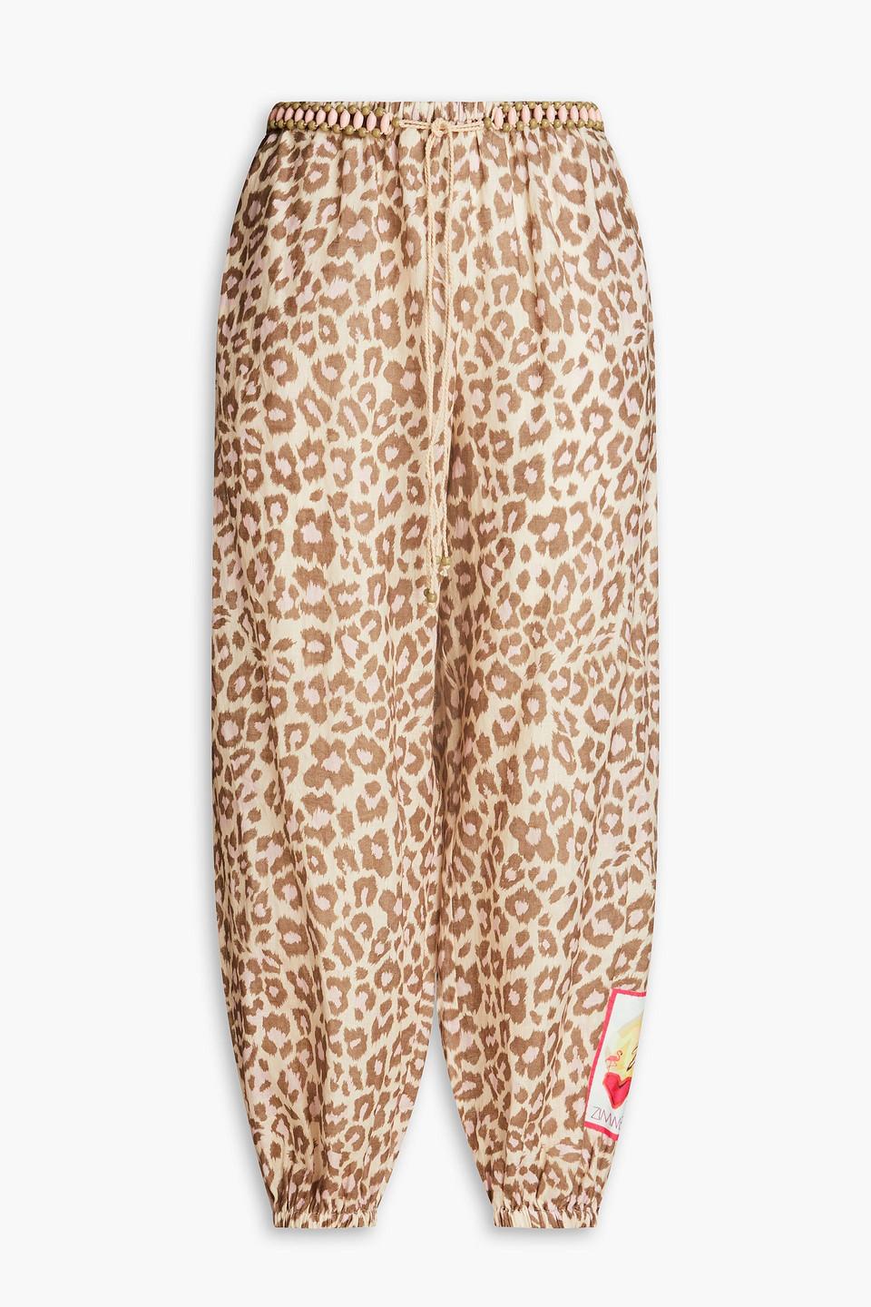 Zimmermann Cropped Leopard Print Linen Track Pants In Natural Lyst