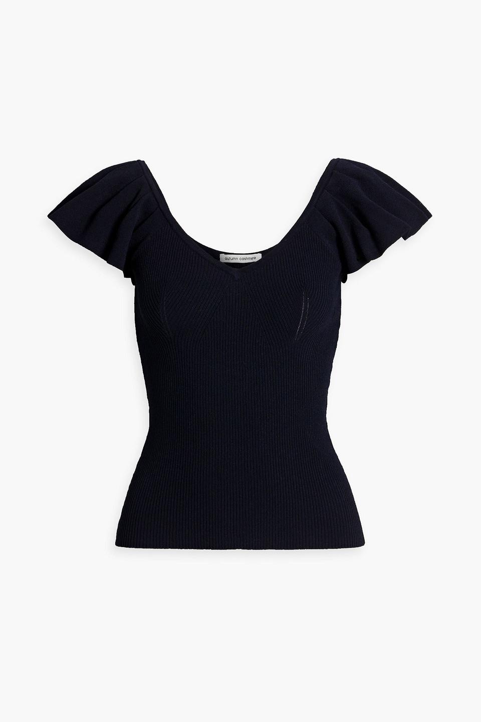 Autumn Cashmere Ruffled Ribbed-knit Top in Blue | Lyst