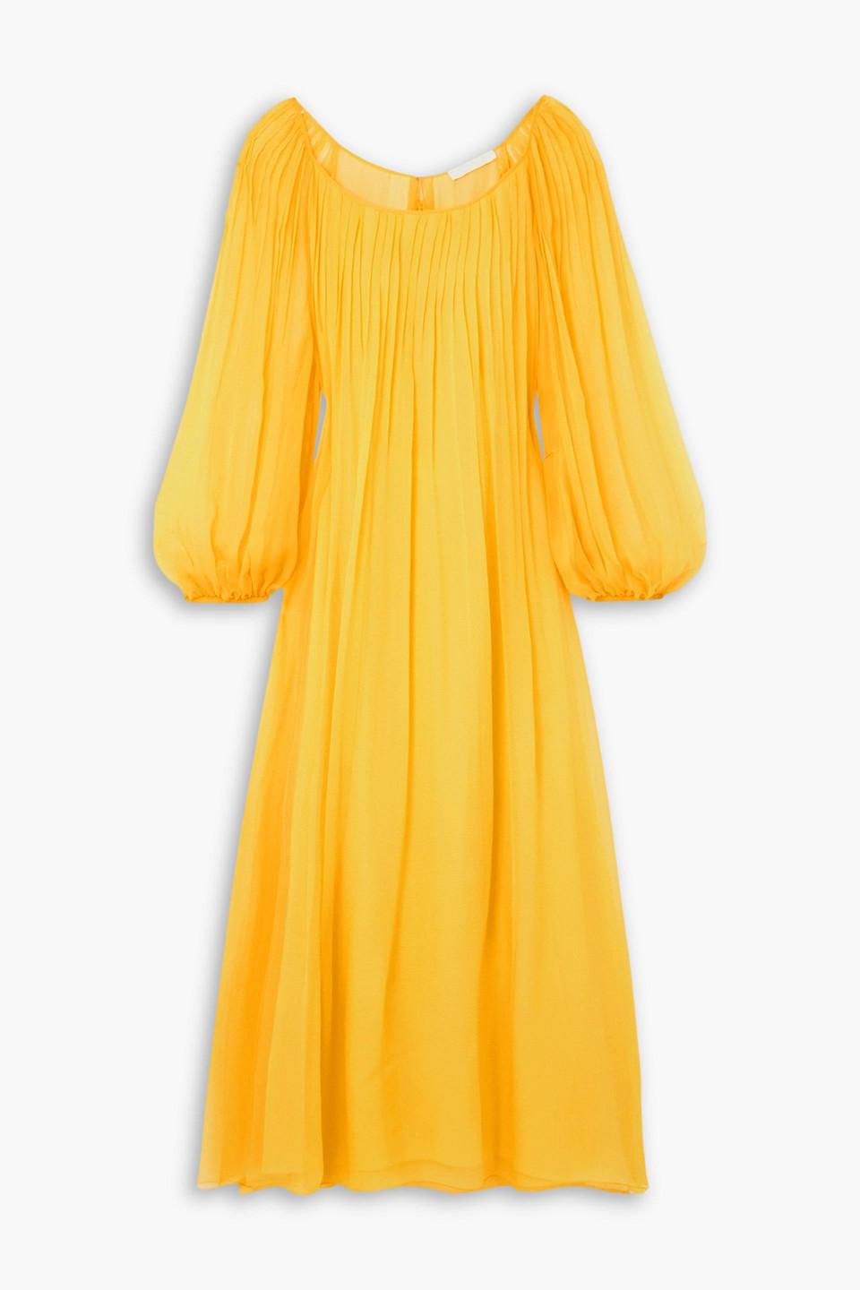 Chloé Pleated Silk-chiffon Maxi Dress in Yellow | Lyst