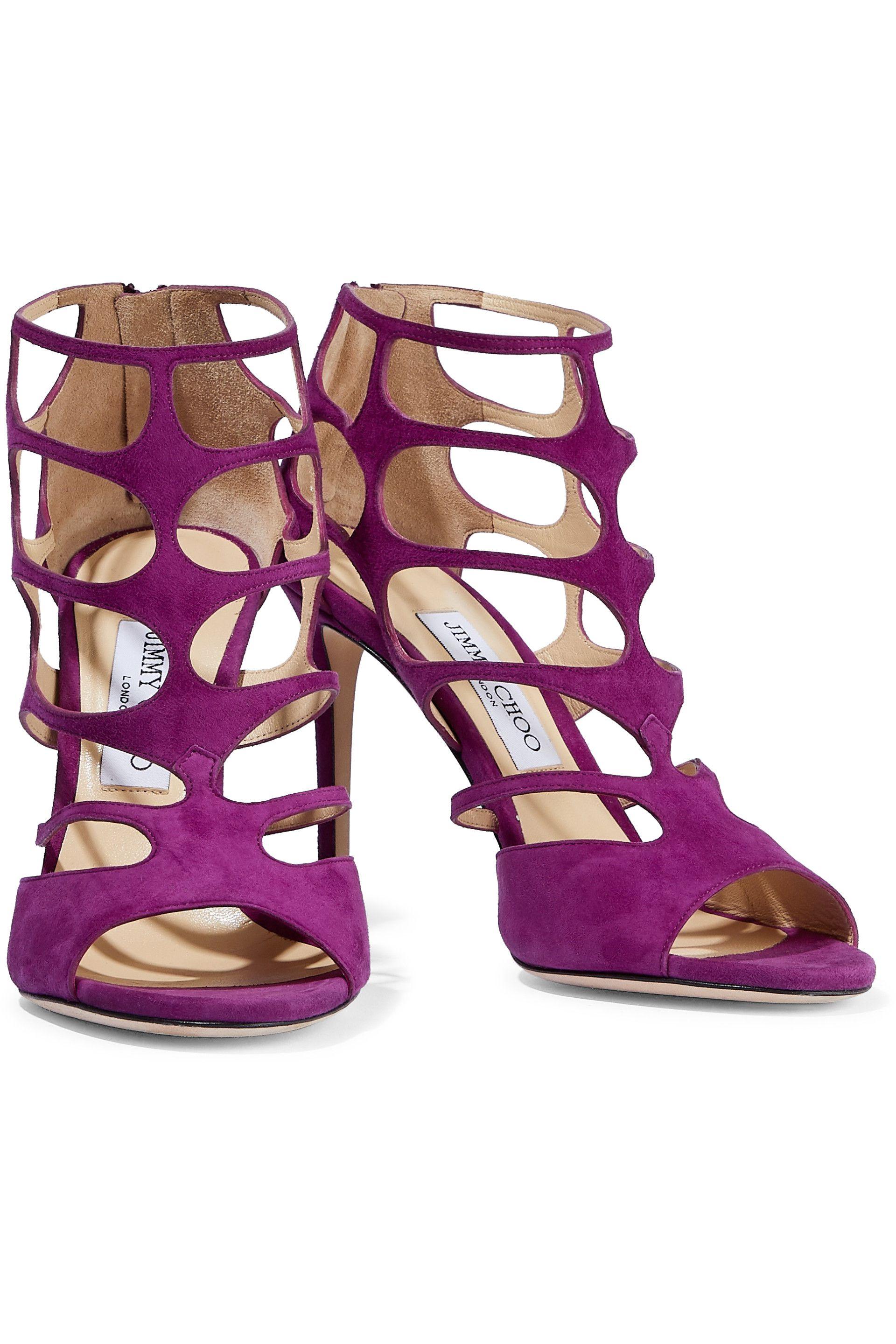 Jimmy Choo Ren 100 Cutout Suede Sandals Purple - Lyst
