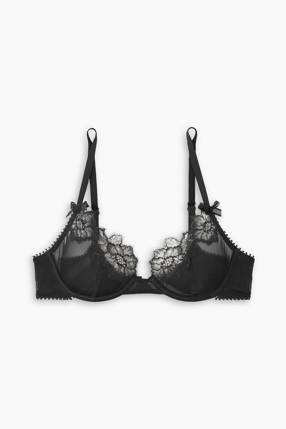 Agent Provocateur Shania Bow-embellished Leavers Lace-trimmed Mesh ...