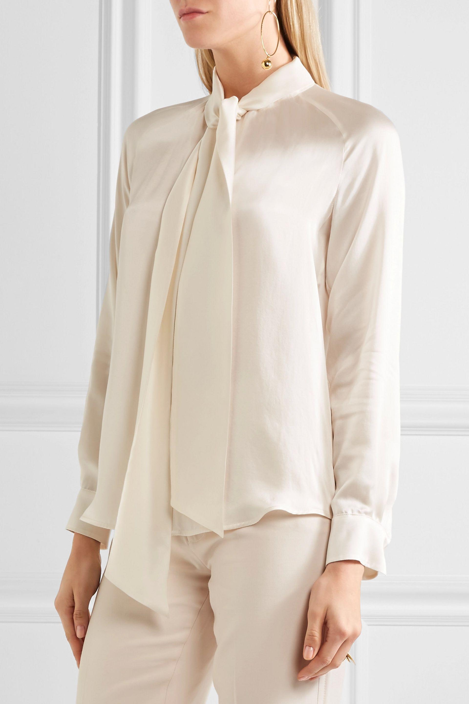Max Mara Pussy Bow Silk Satin Blouse In White Lyst