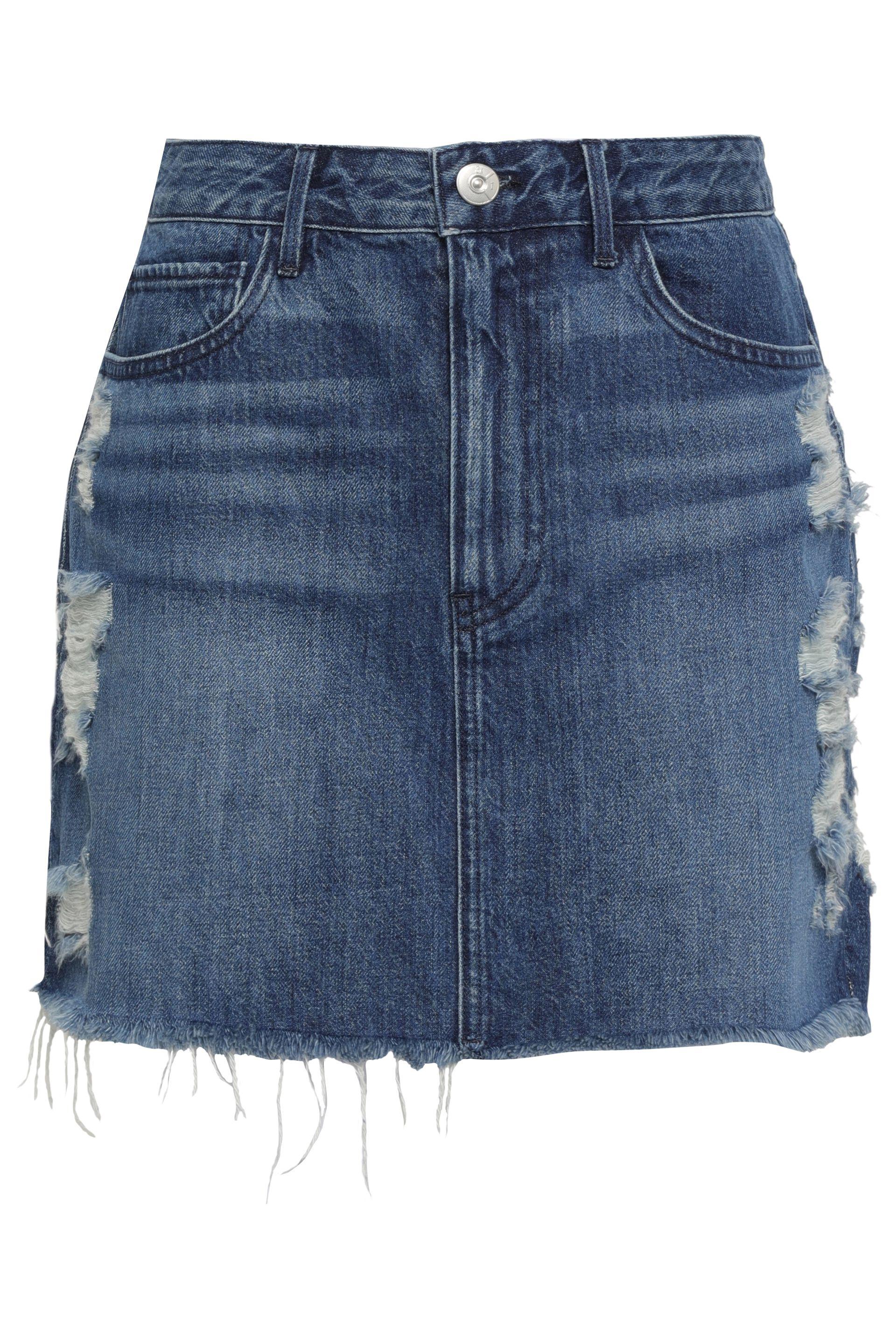 3x1 Celine Distressed Denim Mini Skirt Mid Denim in Blue - Lyst