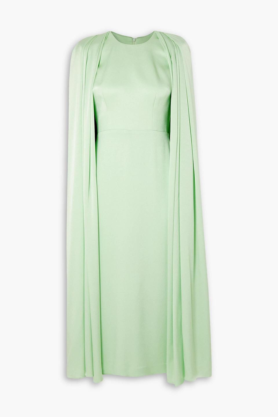 Alex Perry Beckett Cape-effect Satin-crepe Midi Dress in Green | Lyst
