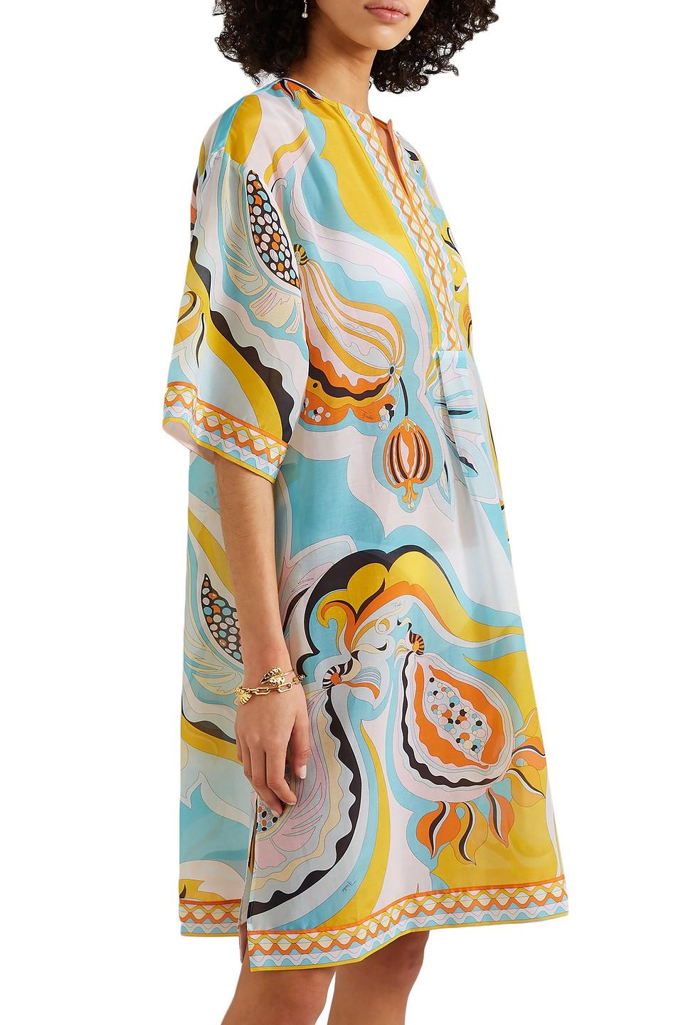 Emilio Pucci Printed Cotton And Silk Blend Voile Kaftan Multicolor Lyst