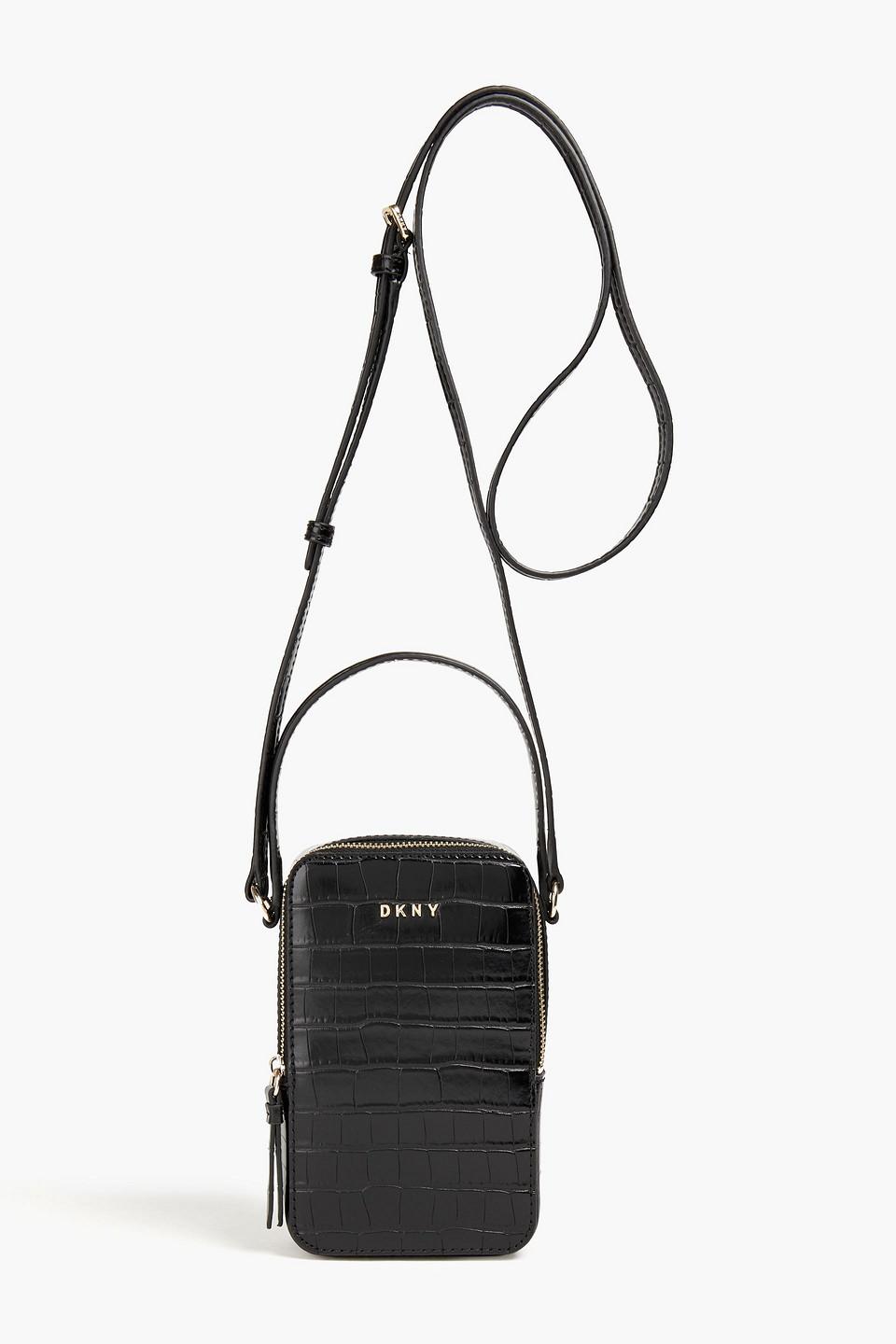 DKNY Stacy Faux Croc-effect Leather Phone Pouch in Black | Lyst UK