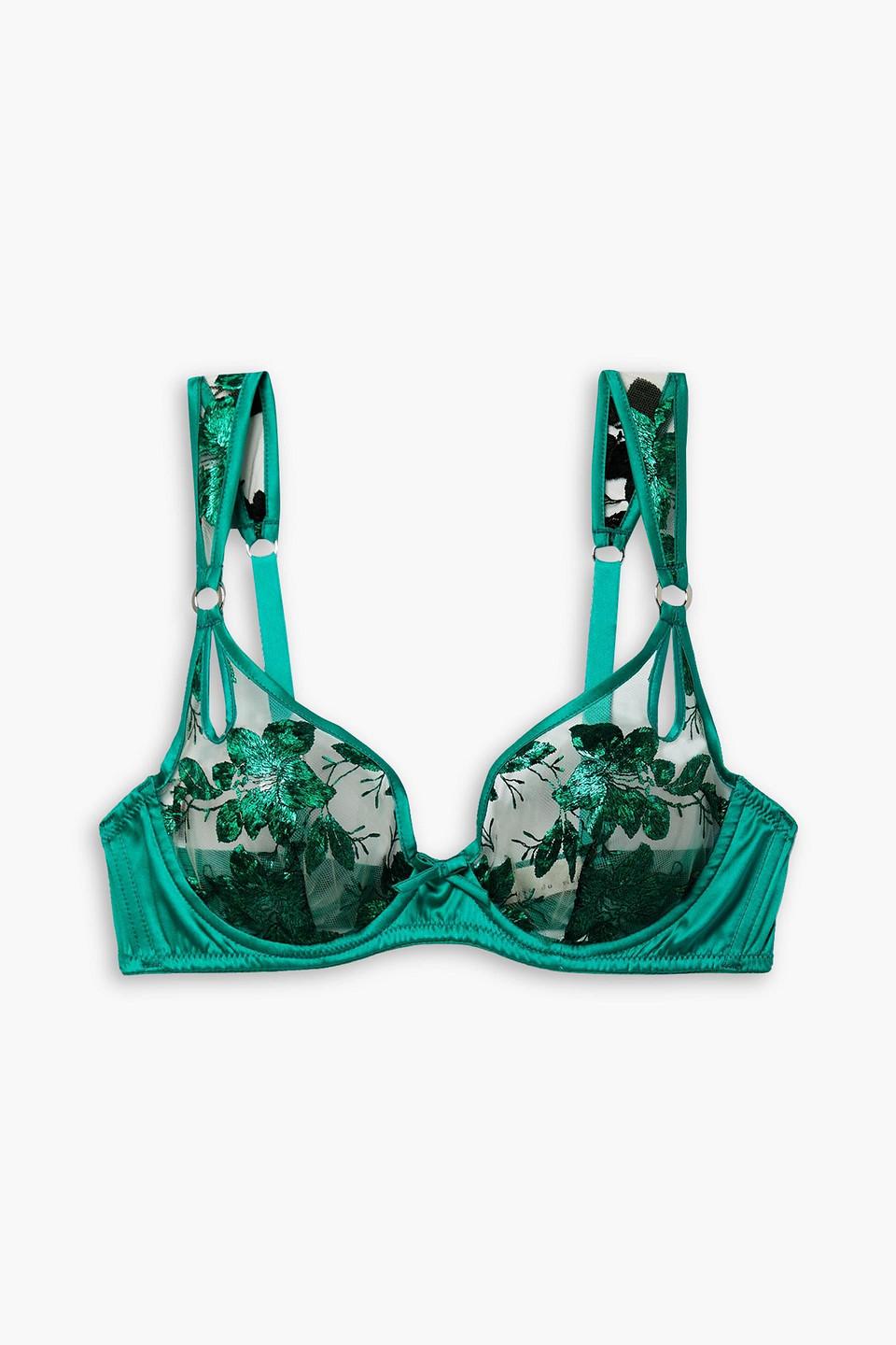 Fleur du Mal Metallic Embroidered Tulle And Silk-blend Satin Underwired ...