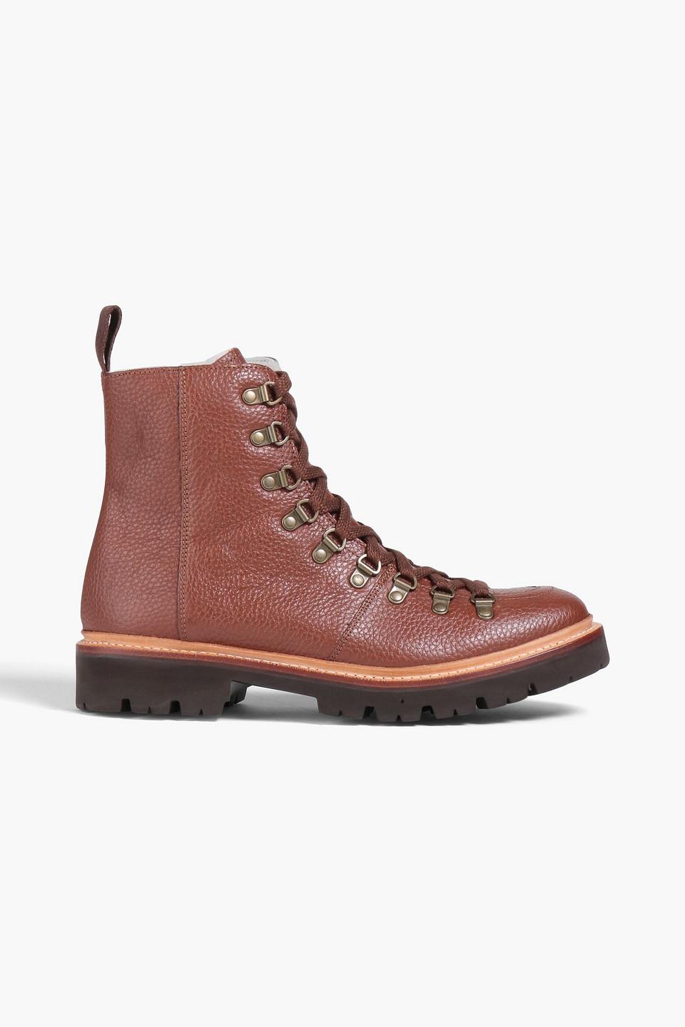 Grenson Nanette Shearling-lined Pebbled-leather Combat Boots in Brown ...