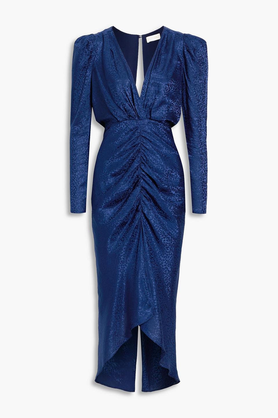 Ronny Kobo Astrid Ruched Satin-jacquard Midi Dress in Blue | Lyst Ronny Kobo Astrid Ruched Satin-jacquard Midi Dress in Blue | Lyst