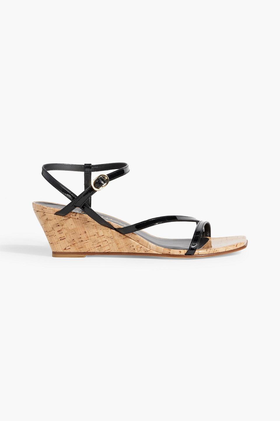 Stuart Weitzman Oasis 50 Patent-leather Wedge Sandals in Black | Lyst
