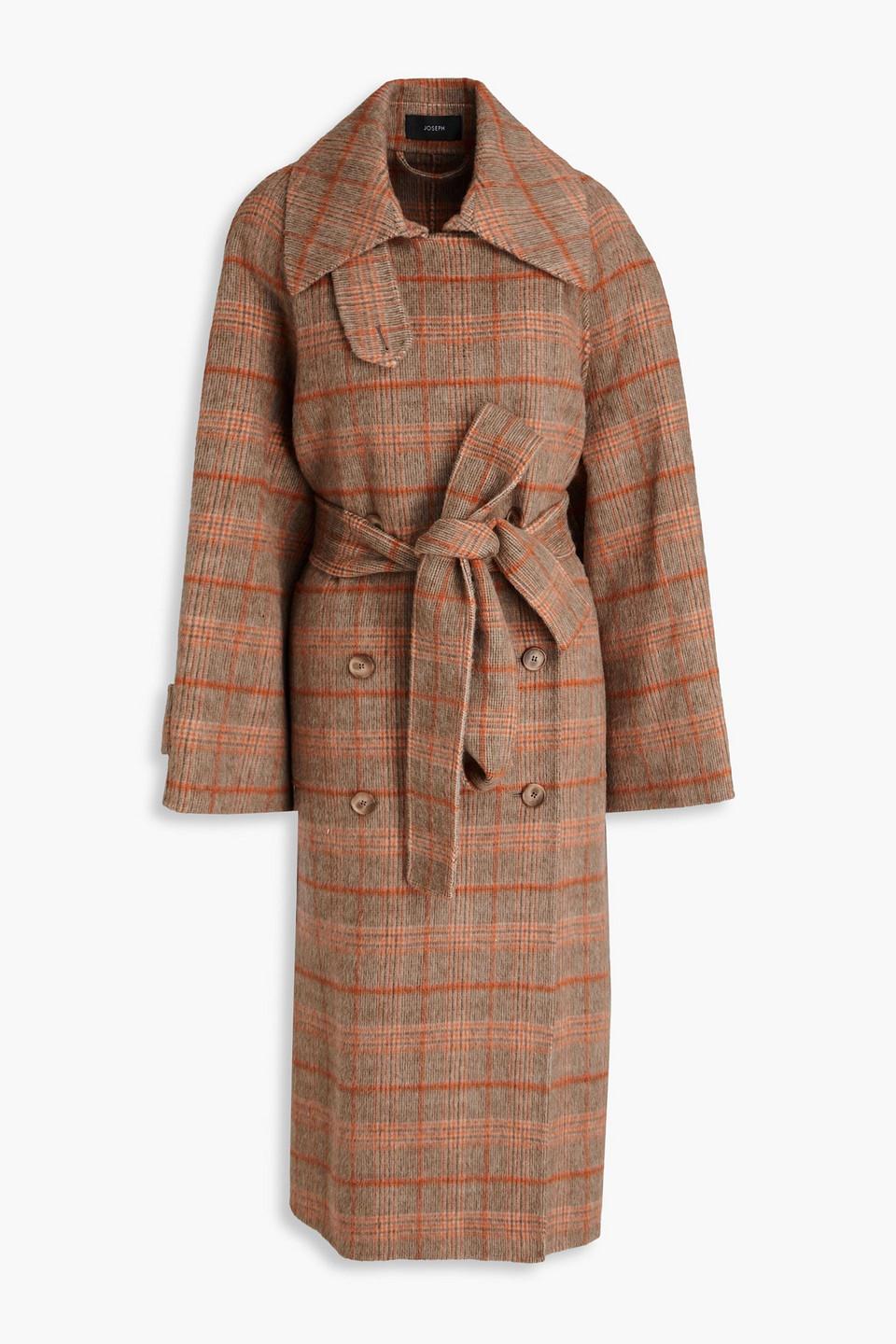 JOSEPH Checked Wool-blend Felt Coat in Brown | Lyst