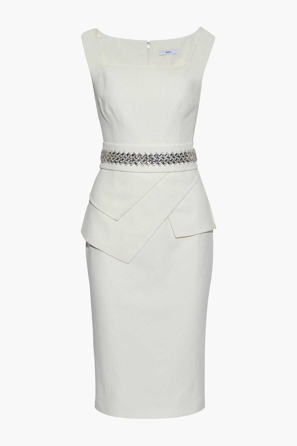Safiyaa Crystal Embellished Stretch Crepe Peplum Dress In White Lyst