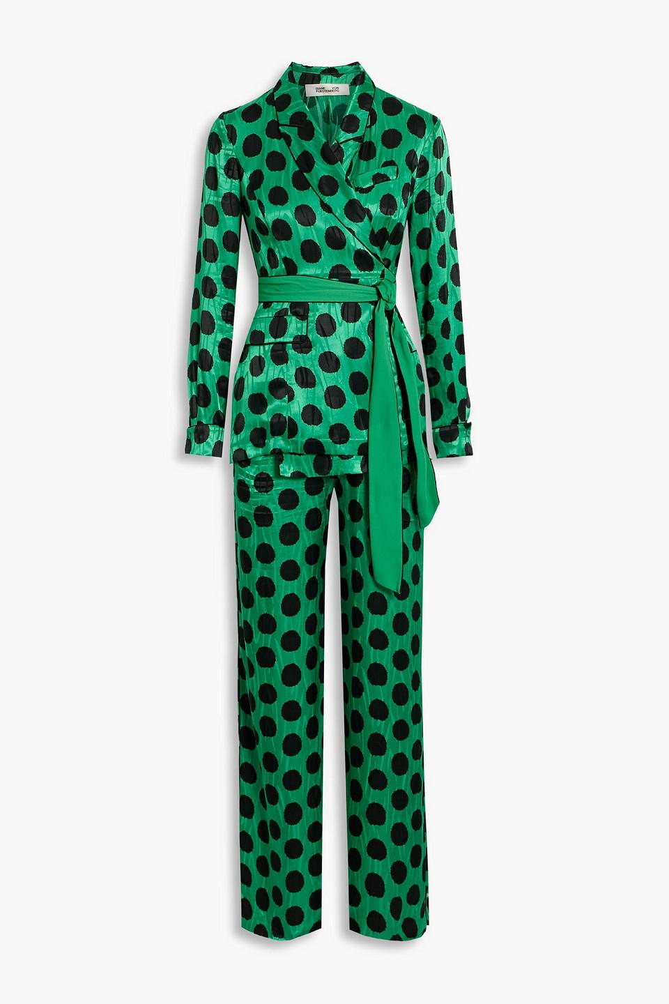 Diane Von Furstenberg Clyde Wrap Effect Polka Dot Satin Jacquard Wide