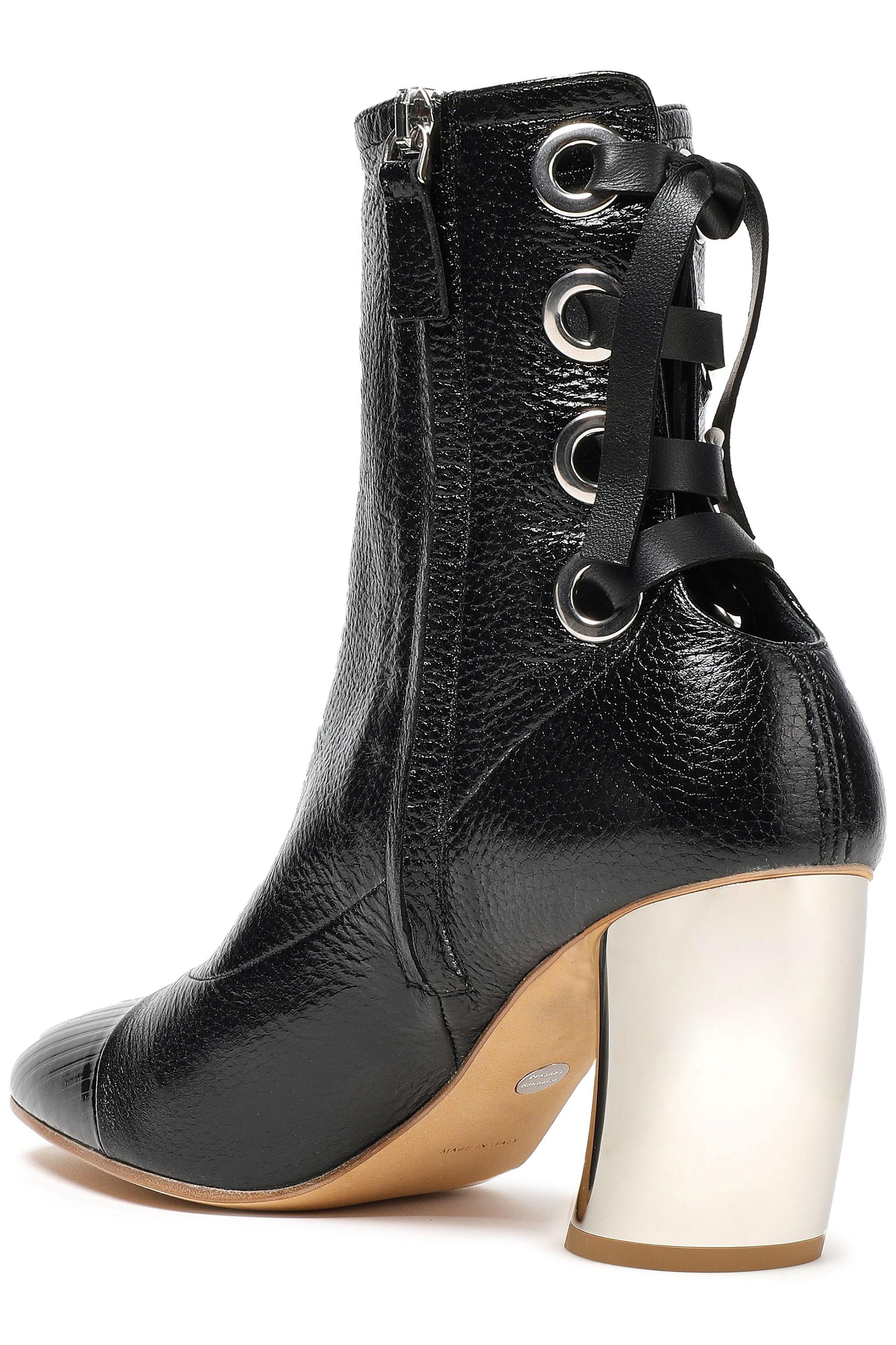 Proenza Schouler Lace-up Patent And Textured-leather Ankle Boots Black ...