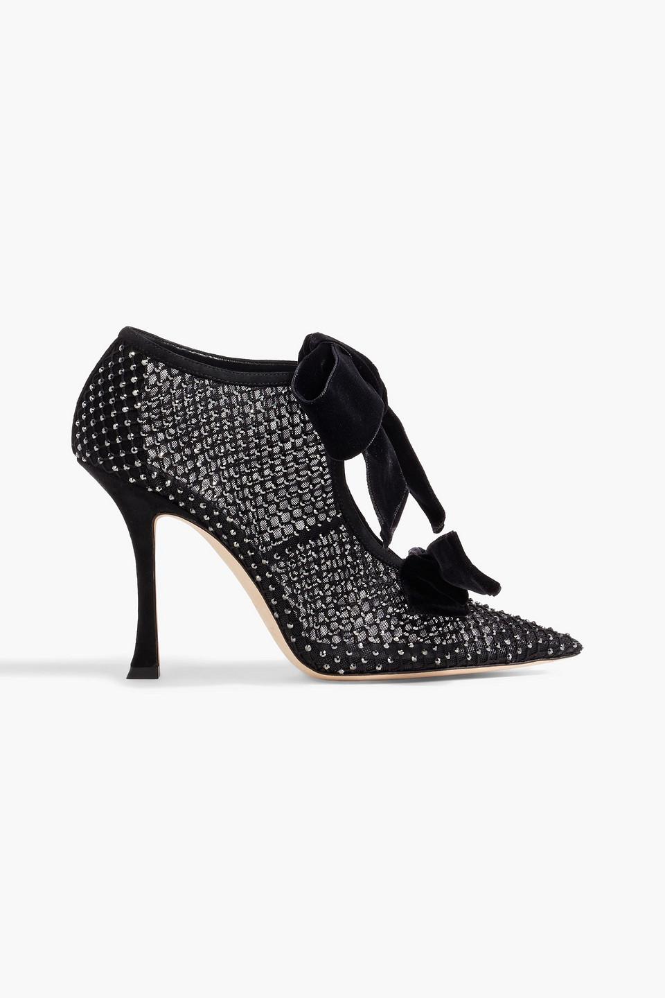 Jimmy Choo Flaca 100 Crystal-embellished Mesh Pumps in Black | Lyst