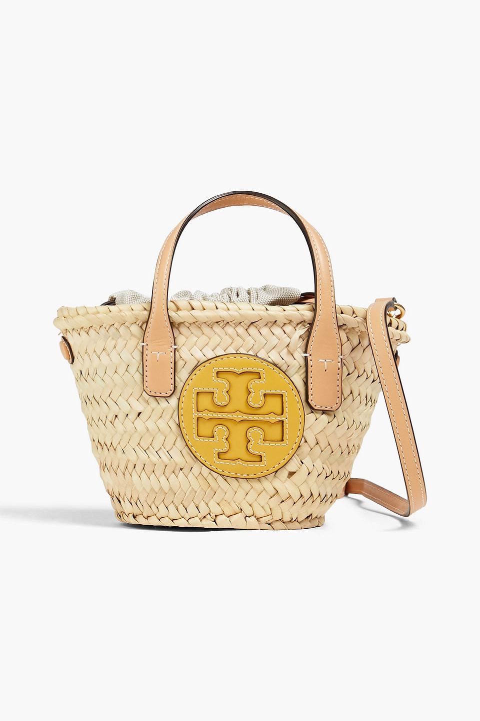 Tory Burch Ella Mini Straw Bucket Bag in Metallic | Lyst UK