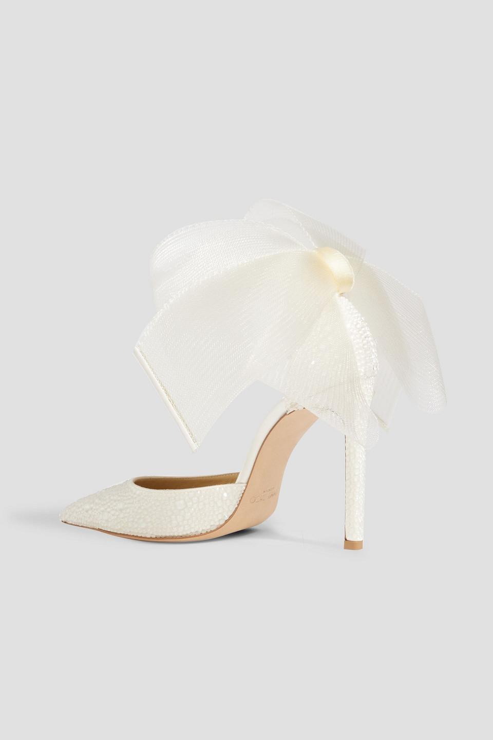 Jimmy Choo Averly 100 Bow-detailed Crystal-embellished Satin Jimmy Choo Averly 100 Bow-detailed Crystal-embellished Satin