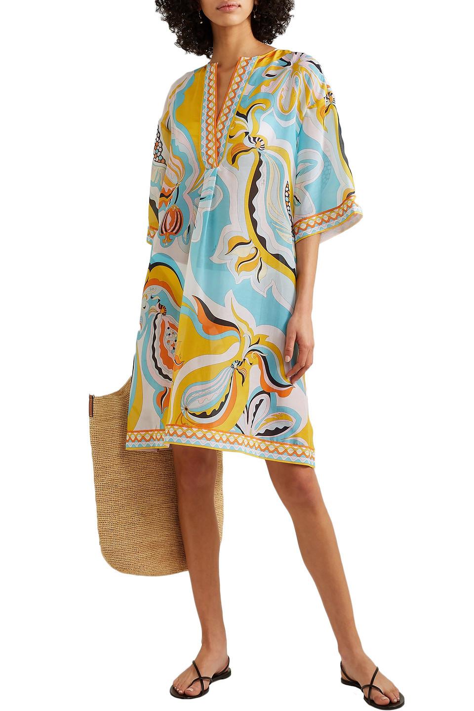 Emilio Pucci Printed Cotton And Silk Blend Voile Kaftan Multicolor Lyst