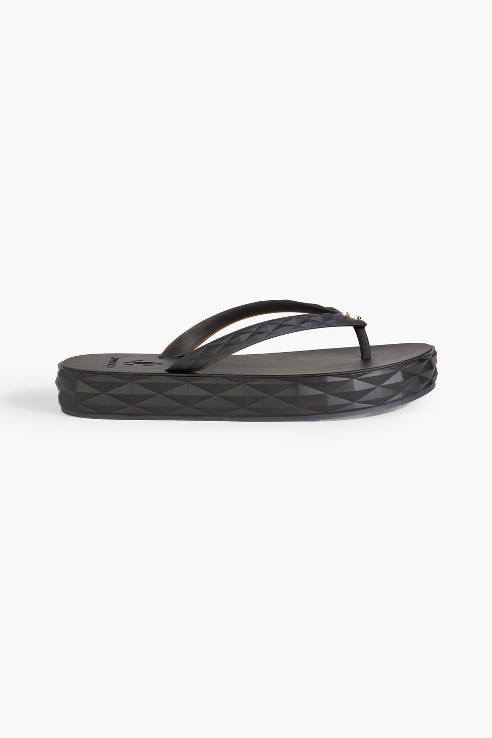 Jimmy Choo Diamond Embossed Rubber Platform Flip Flops in Black | Lyst