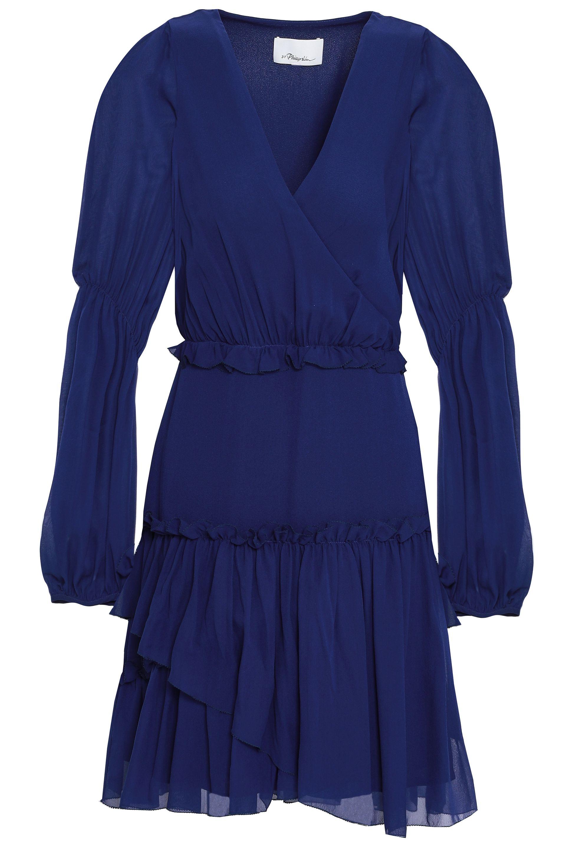 3.1 Phillip Lim Wrap-effect Gathered Silk-chiffon Mini Dress Royal Blue ...