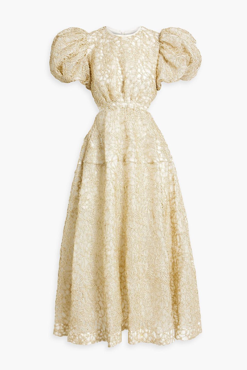 Aje. Patina Metallic Macramé Lace Midi Dress in Natural | Lyst