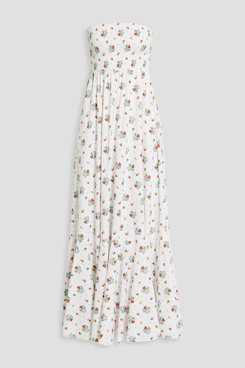 Caroline Constas Haisley Shirred Floral Print Cotton Blend Poplin Maxi