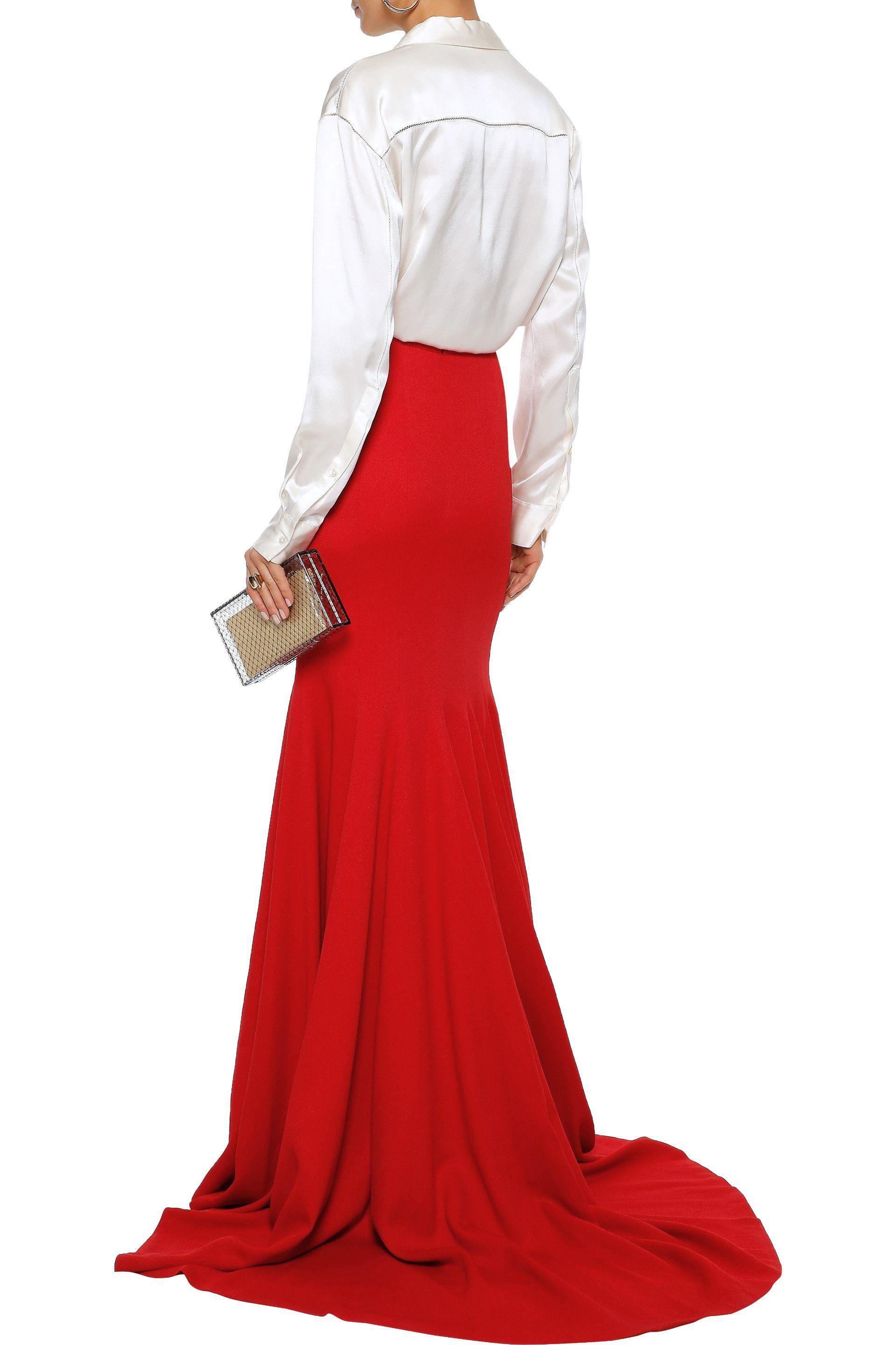 Brandon Maxwell Synthetic Fluted Crepe Maxi Skirt Red - Lyst