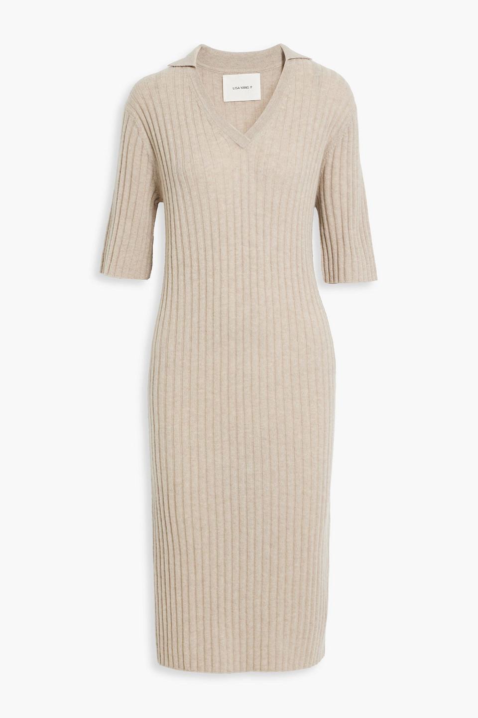 Lisa Yang Millie Ribbed Cashmere Midi Dress in Natural | Lyst