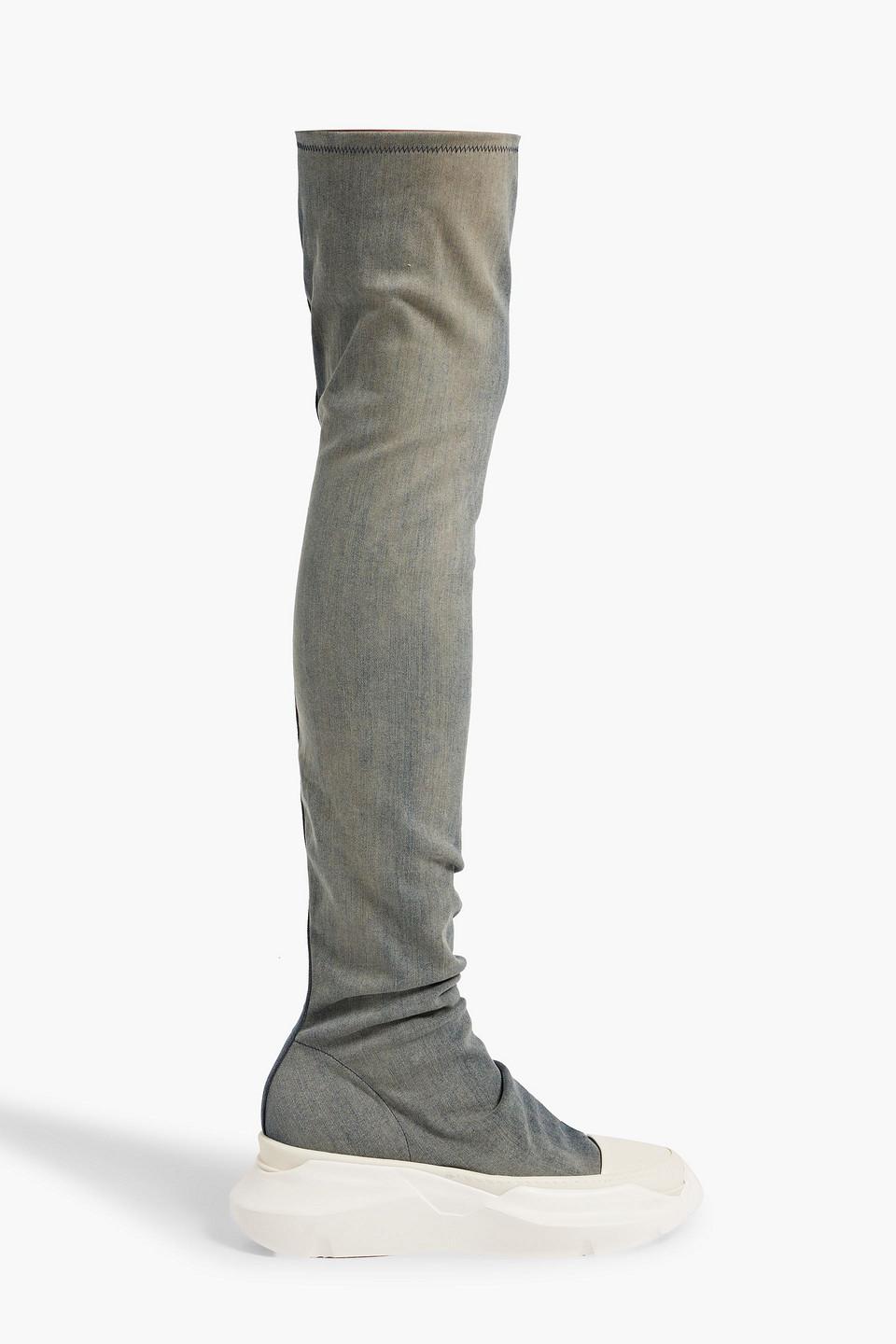 Rick Owens Abstract Over-the-knee Denim Platform Boots in Blue | Lyst