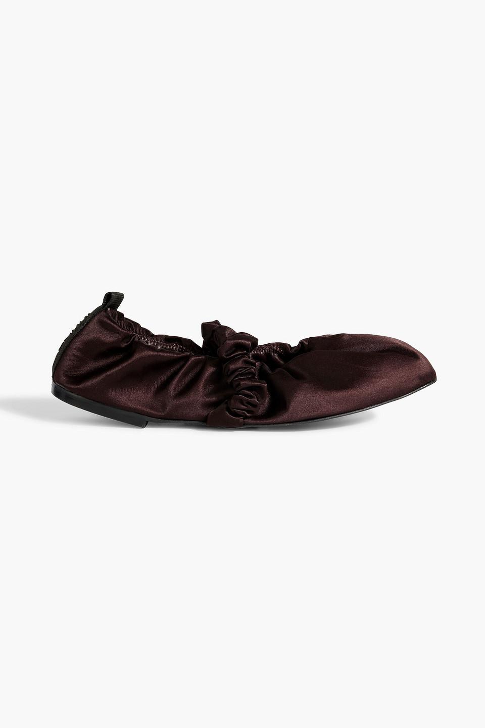 Ganni Ruched Satin Ballet Flats in Black | Lyst