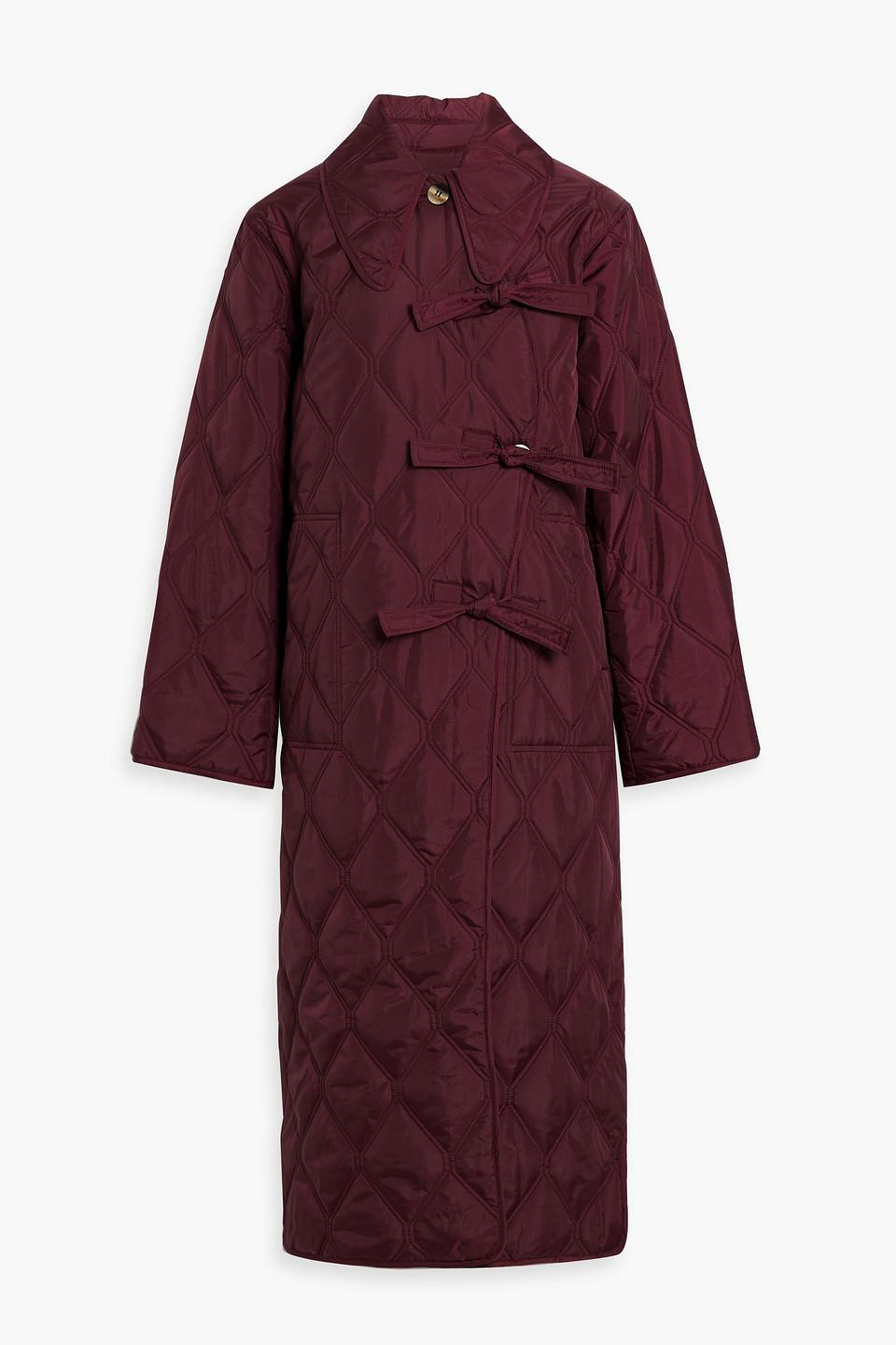 Ganni Bow-detailed Quilted Ripstop Coat in Red | Lyst