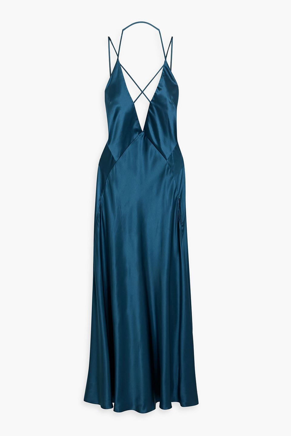 Michelle Mason Strap-detailed Silk-satin Maxi Dress in Blue | Lyst