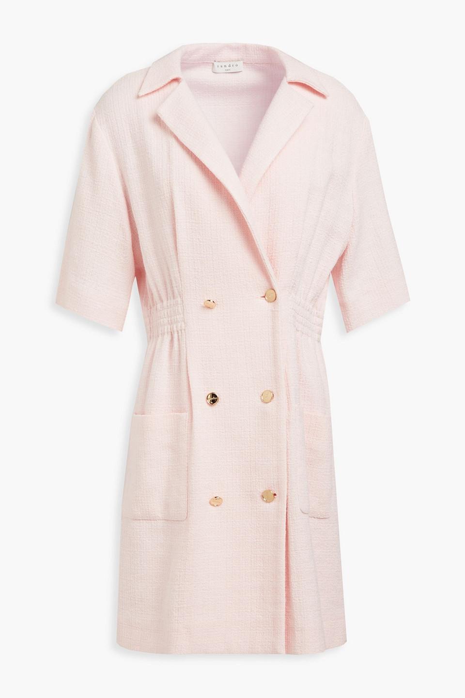 Sandro Alize Double-breasted Shirred Bouclé-tweed Mini Dress in Pink ...