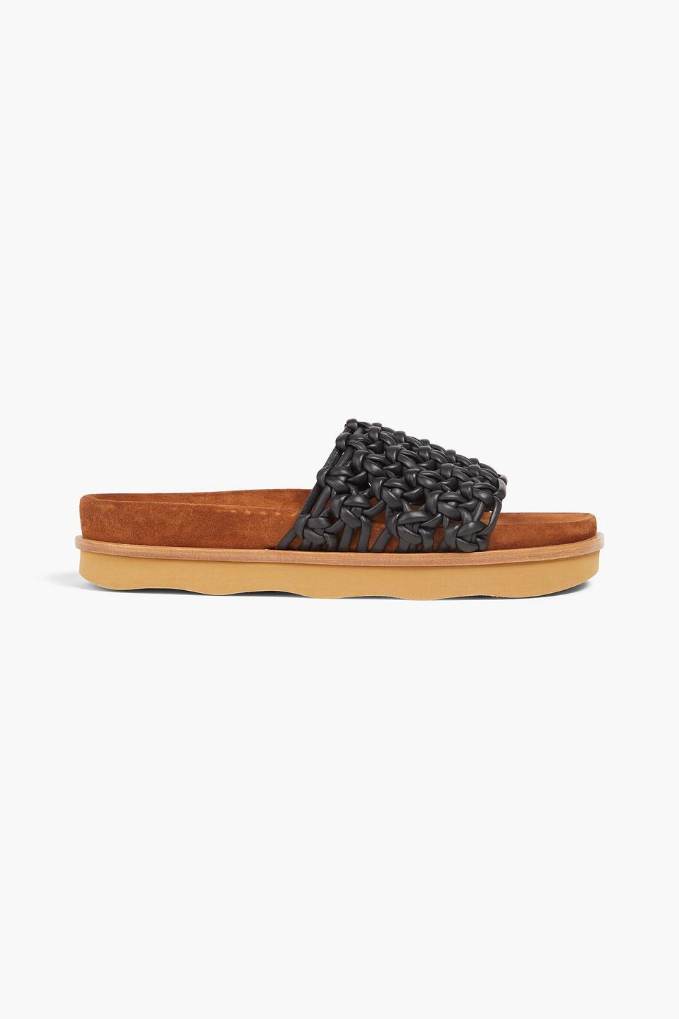 Chloé Suede-trimmed Braided Leather Slides in Black | Lyst