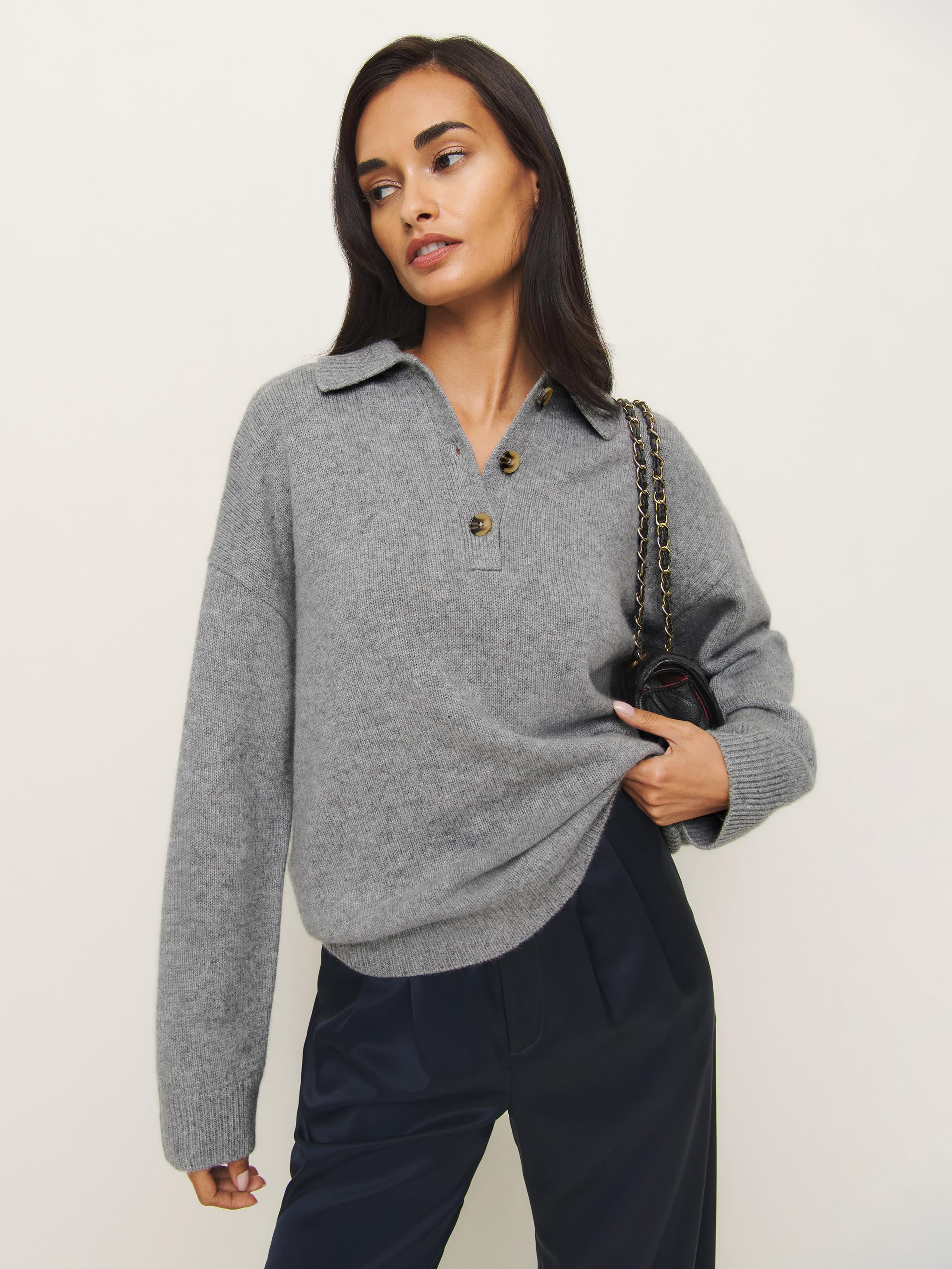 Reformation Brooklyn Cashmere Polo Sweater in Gray | Lyst