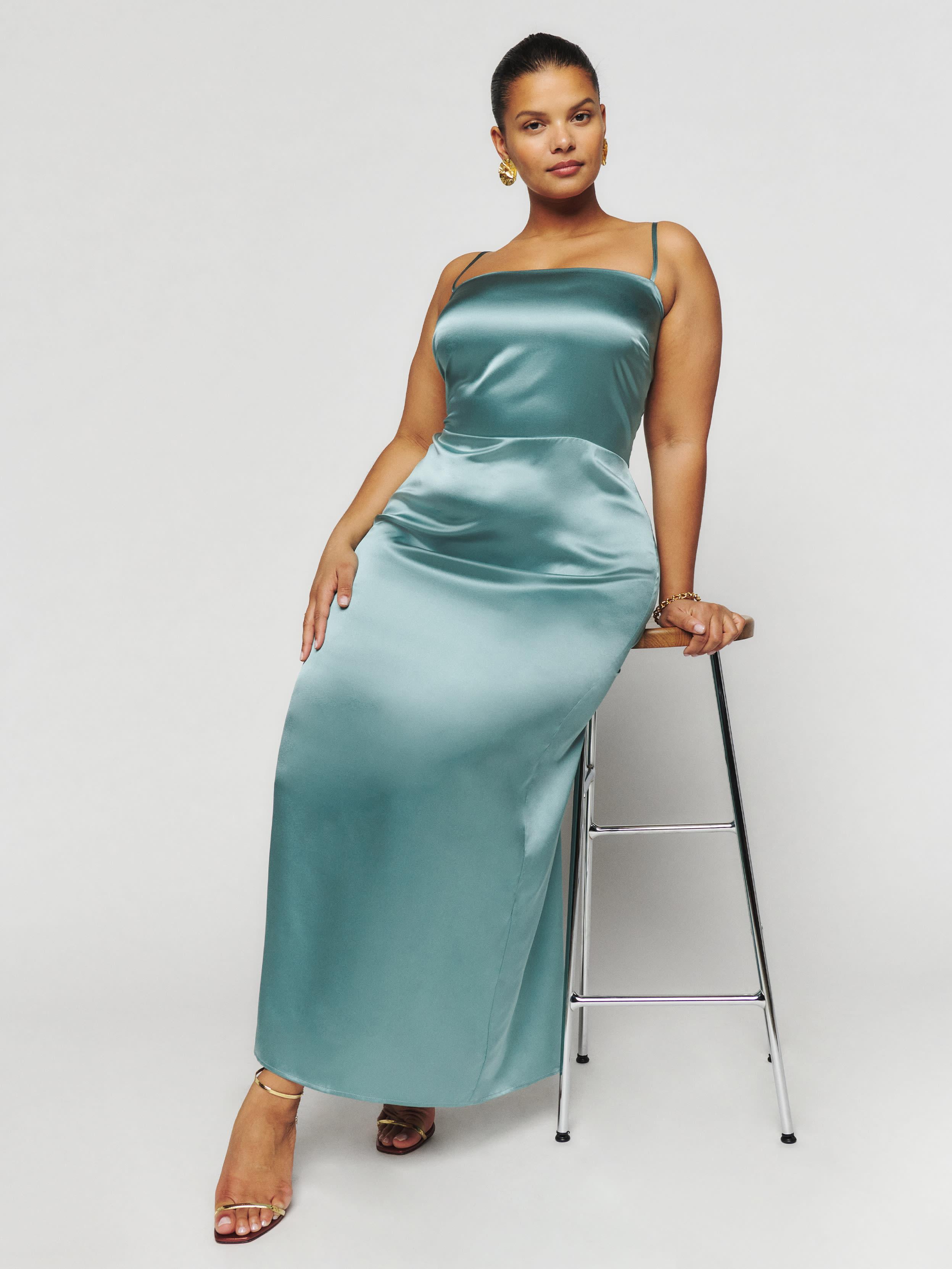 Reformation Frankie Silk Dress in Blue | Lyst